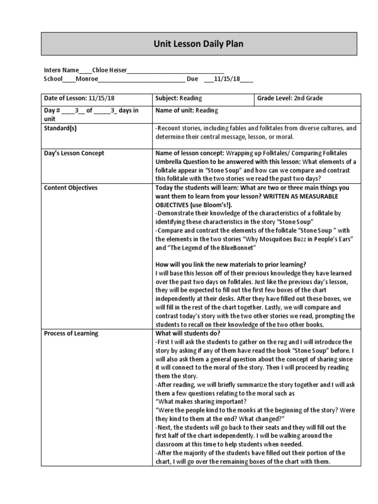 Day 3 Unit Lesson Plan | PDF | Folklore | Lesson Plan