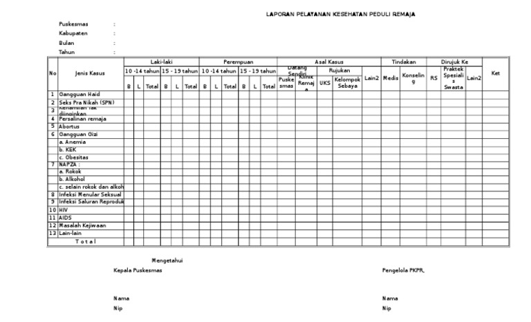 Format Laporan PKPR (Lap. PKM) | PDF