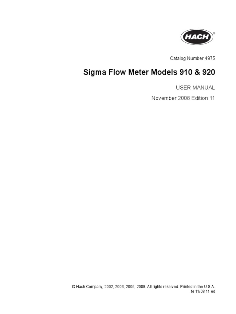 SIGMA 910 & 920 Flow Meters Instrument Manual | PDF | Flow Measurement ...