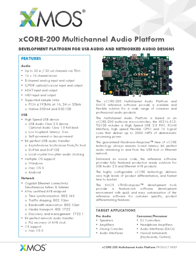 XCORE 200 Multichannel Audio Platform AB Product Brief 1.2 | PDF | Usb | Physical Layer Protocols