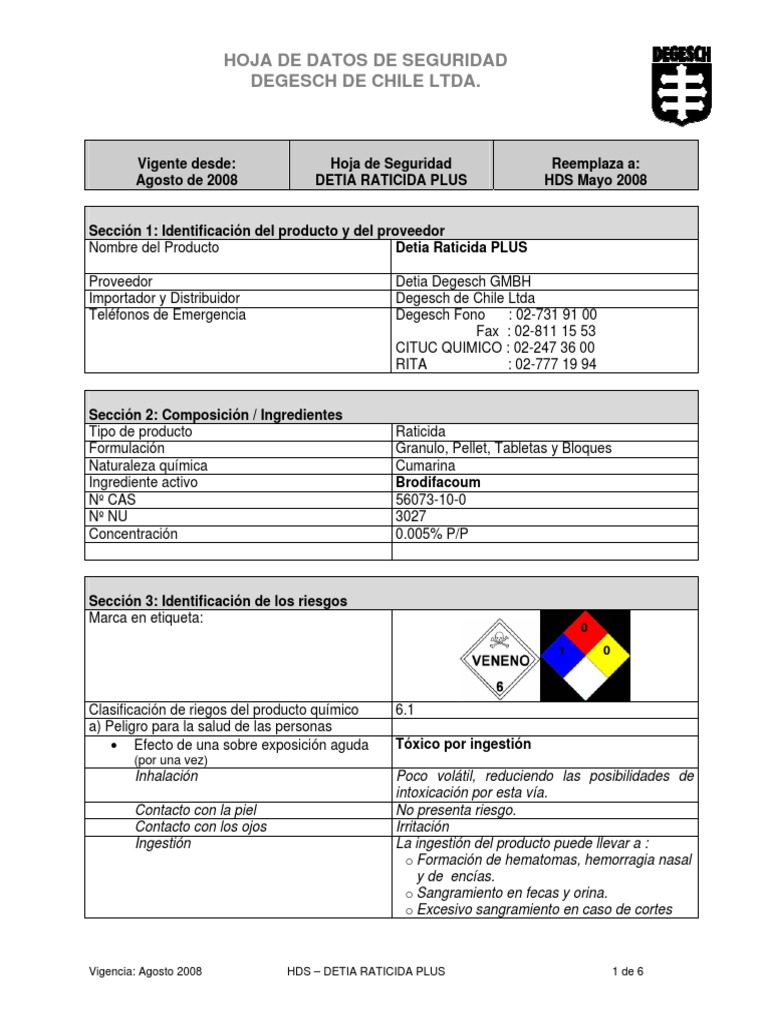 MSDS Raticida | PDF | Vertedero | Agua