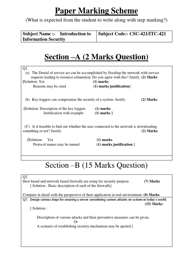 Paper Marking Scheme: Section - A (2 Marks Question) | PDF | Technology ...