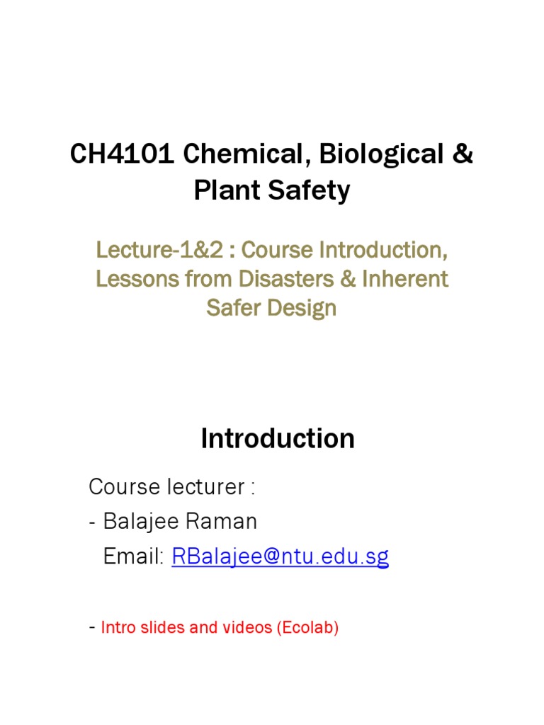 Lesson 1-2 CH4101 Intro, Inherent Safety | PDF | Occupational Safety ...