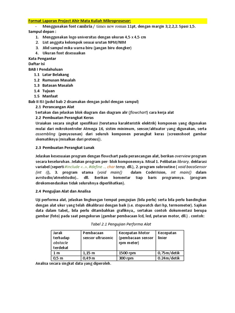 Format Laporan Project Ahir Mata Kuliah Mikroprosesor PDF | PDF