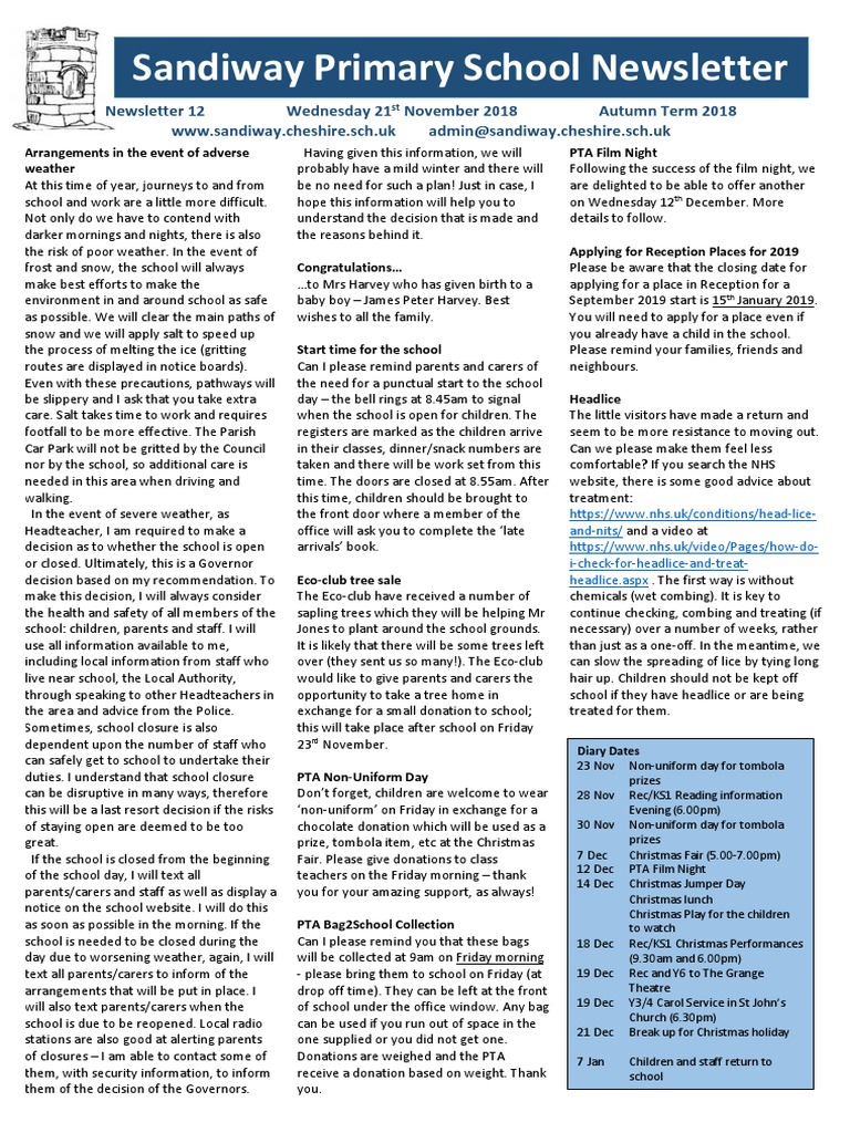 Sandiway Primary School Newsletter | PDF