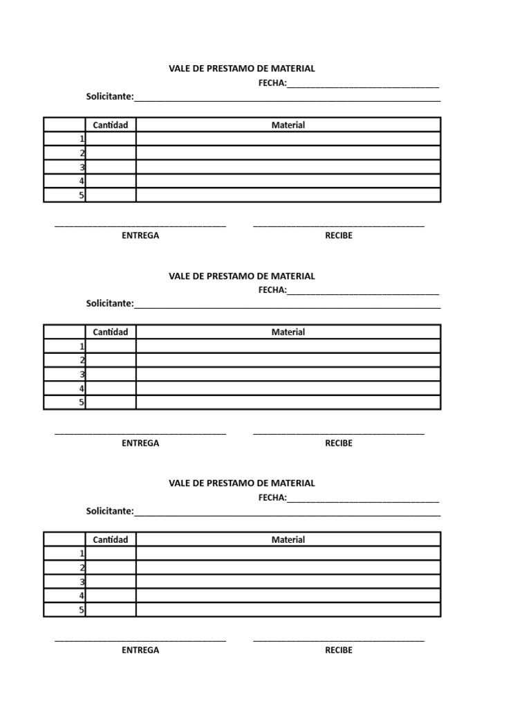 Vale Préstamo de Herramienta | PDF