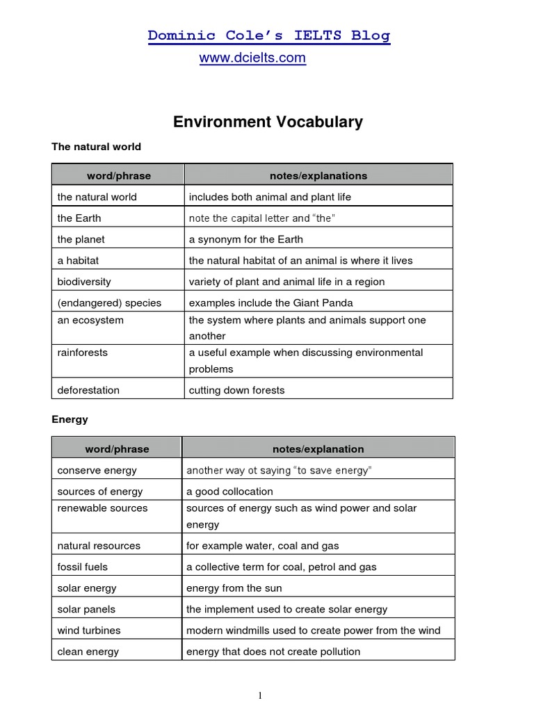 Environment Vocabulary | PDF | Pollution | Energy Development
