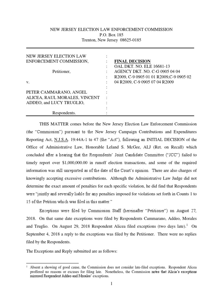 NEW JERSEY ELECTION LAW ENFORCEMENT COMMISSION, Petitioner, v. PETER ...