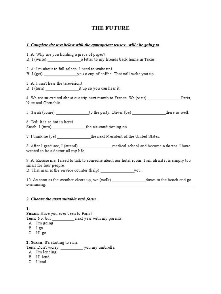 The Future: 1. Complete The Text Below With The Appropriate Tenses ...