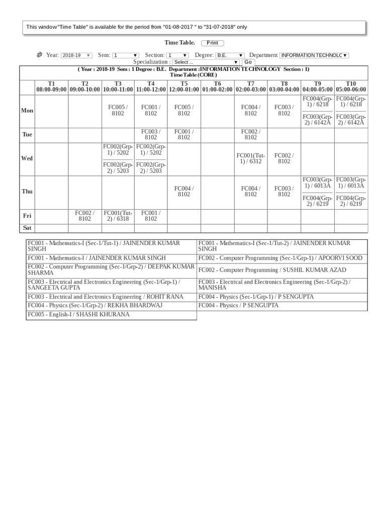 (Year: 2018-19 Sem: 1 Degree: B.E. Department:INFORMATION TECHNOLOGY ...