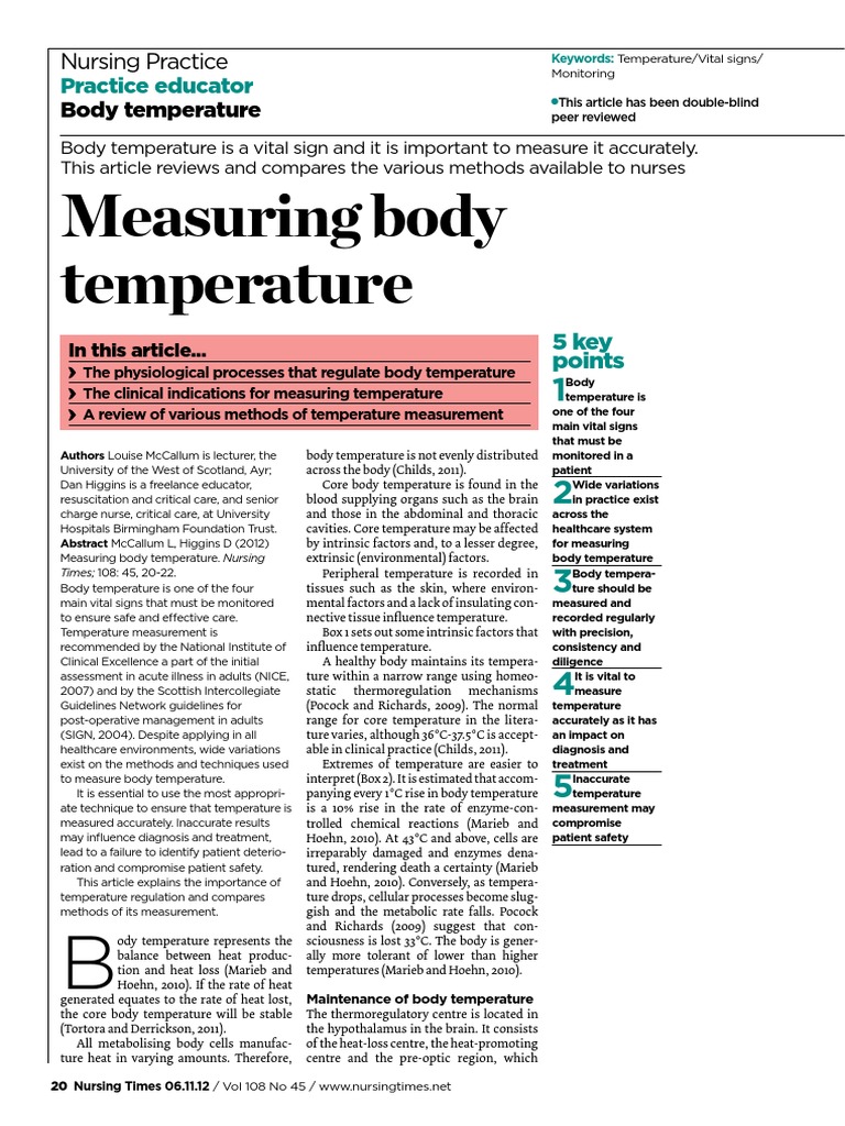 Measuring Body Temperature | PDF | Thermoregulation | Fever
