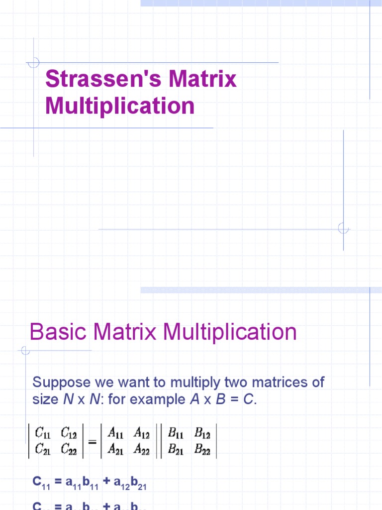Strassen's Matrix Multiplication Guide | PDF | Matrix (Mathematics ...