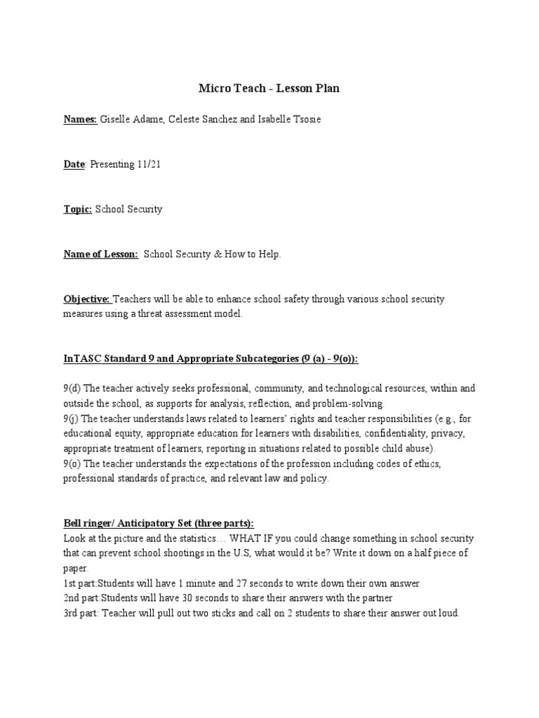 Micro Teach - Lesson Plan: Names | Download Free PDF | Violence | Risk ...