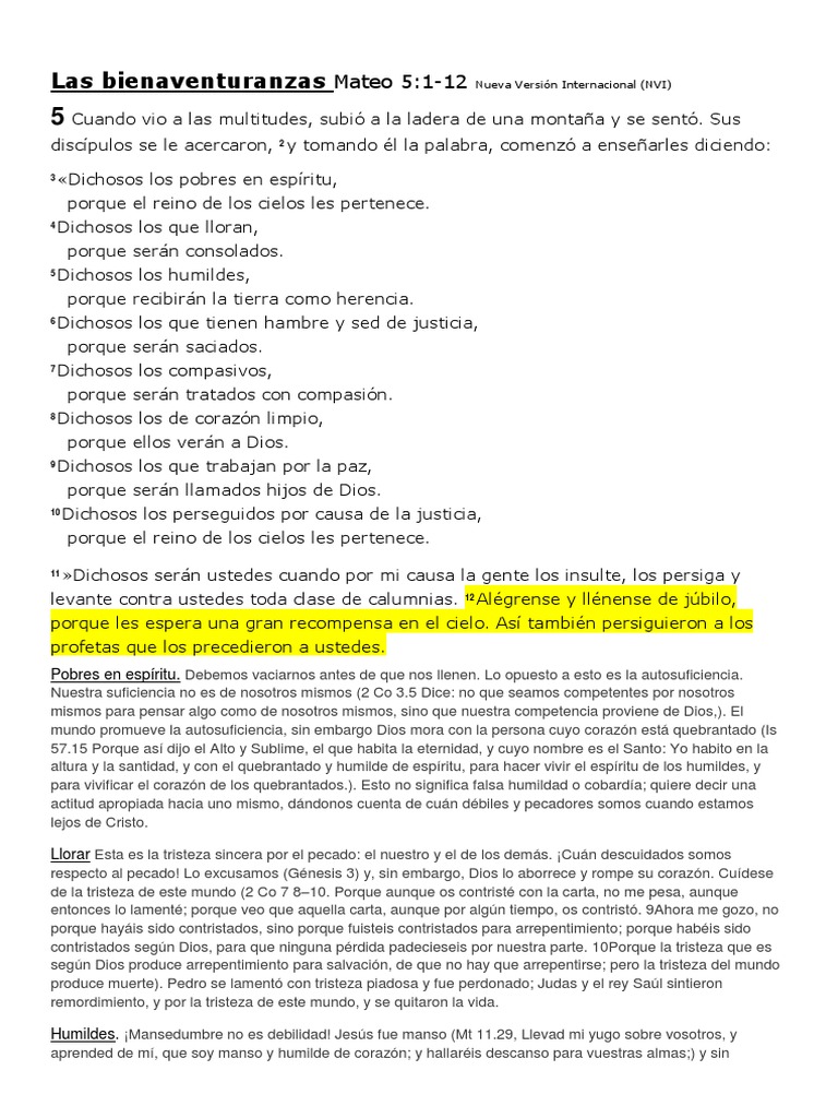Las Bienaventuranzas Mateo 5 | PDF | Bienaventuranzas | Misericordia