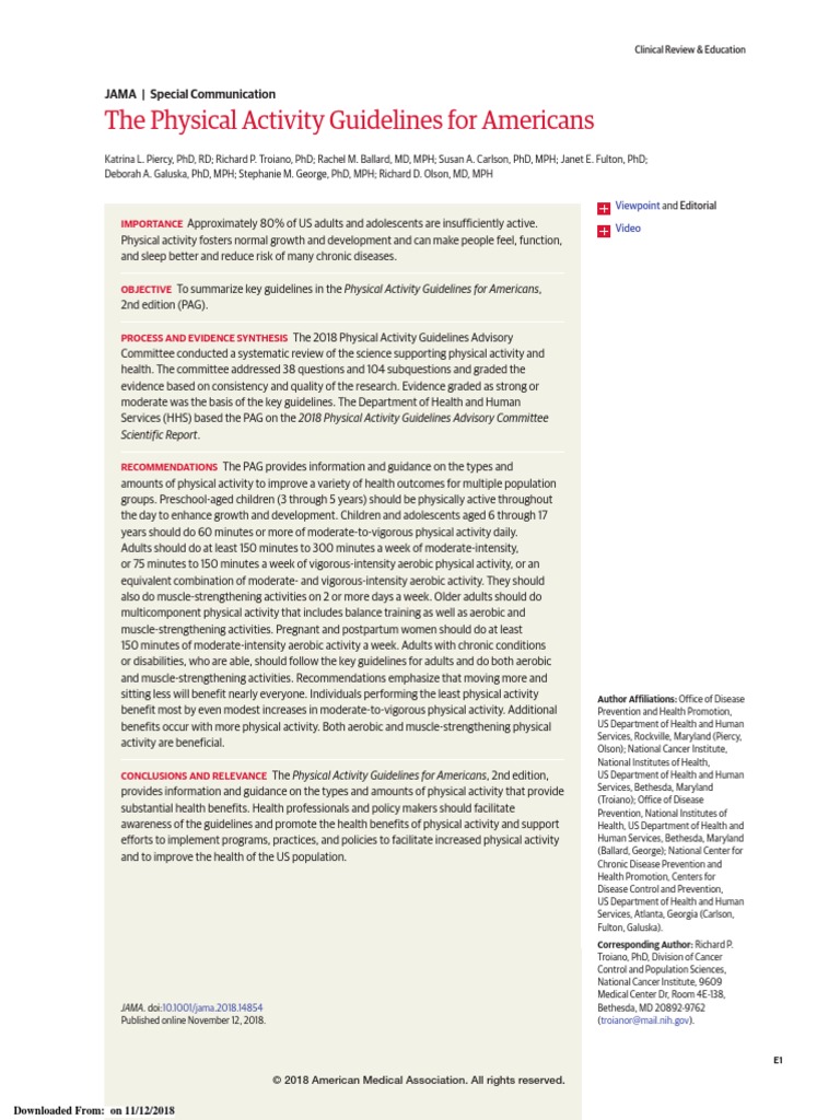 The Physical Activity Guidelines For Americans | PDF | Aerobic Exercise ...