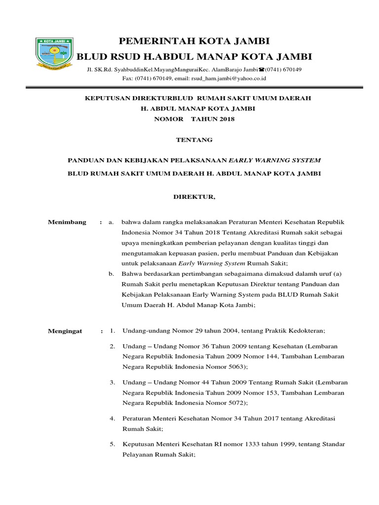 Panduan EWS RSUD H. Abdul Manap Jambi | PDF
