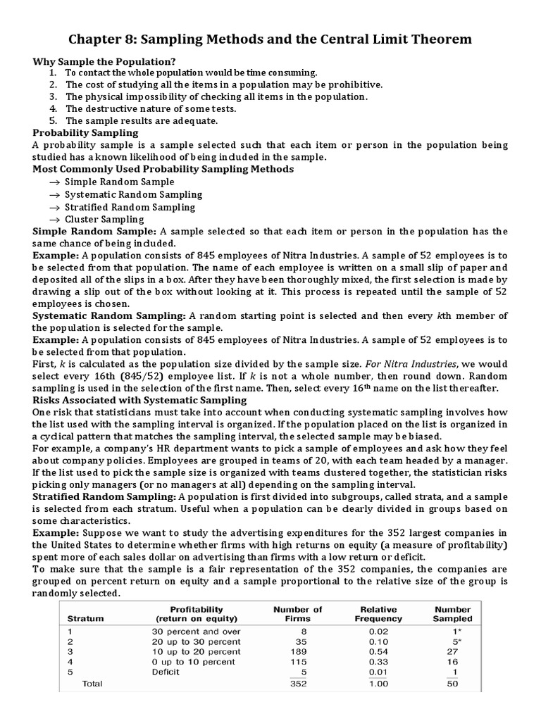 Insights into Probability Sampling Methods, the Central Limit Theorem, and their Application to ...