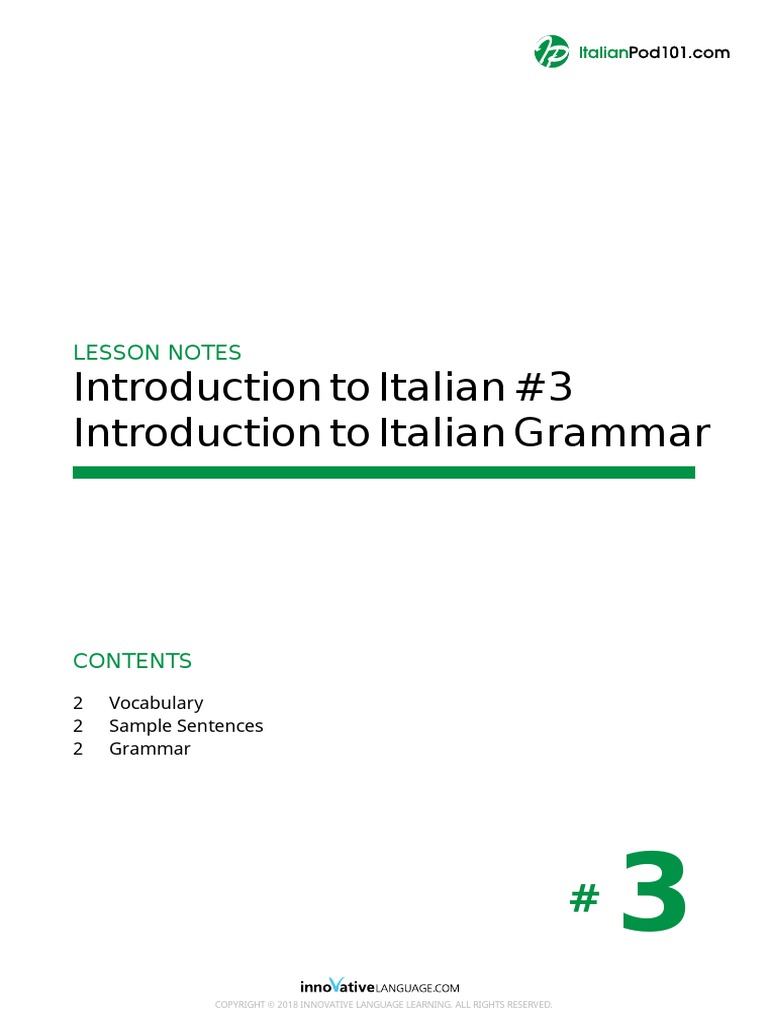 To Italian #3 To Italian Grammar: Lesson Notes | PDF | English Language ...