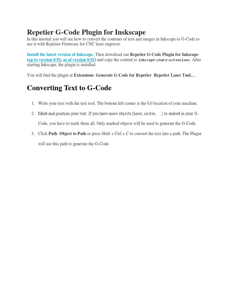 Repetier G-Code Plugin For Inskscape | PDF