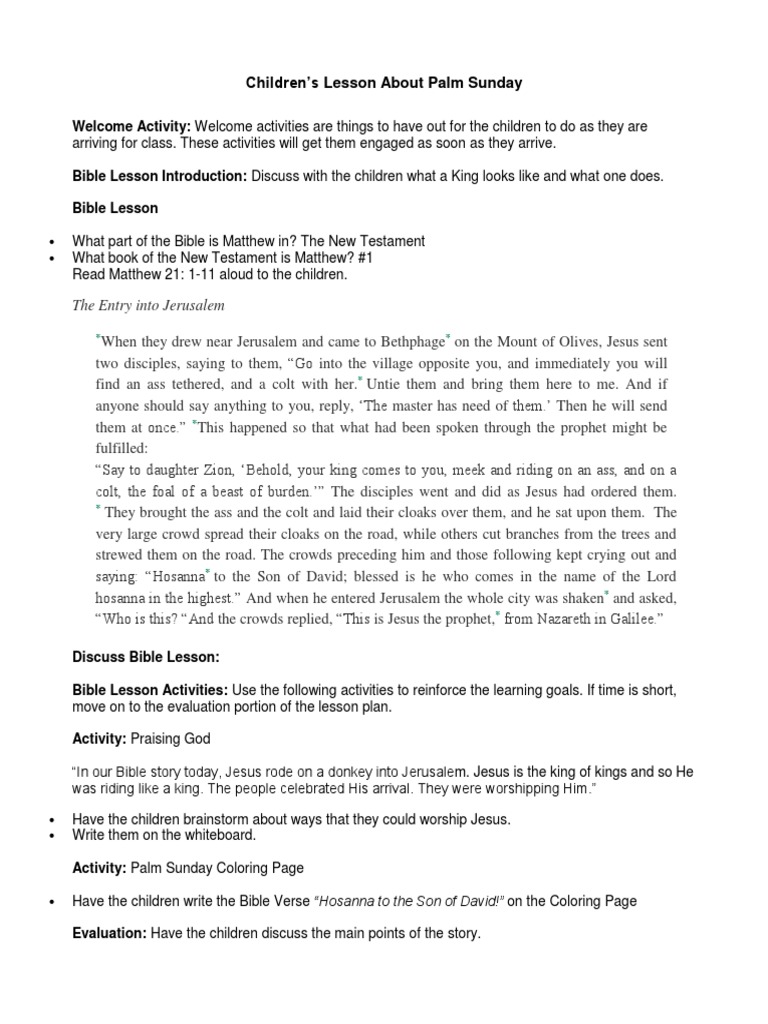Palm Sunday Lesson Plan | PDF | Gospel Of Matthew | Religious Texts