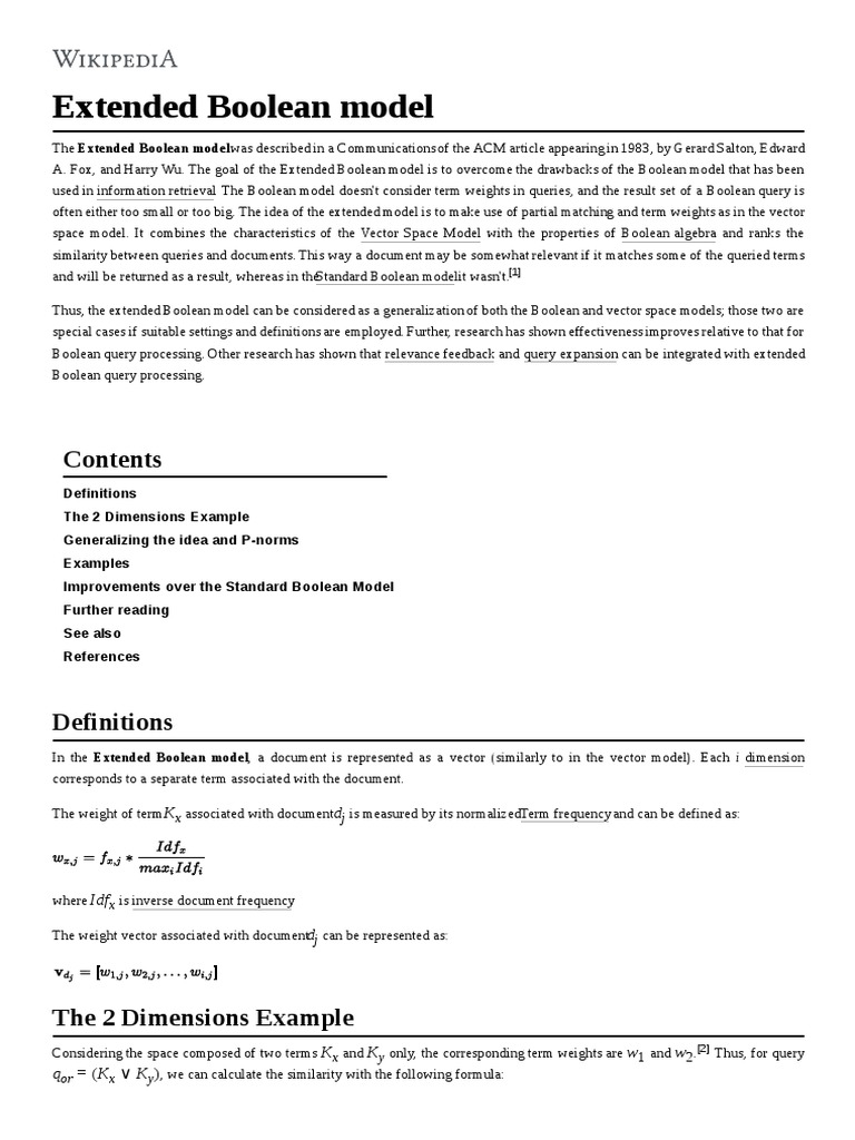 Extended Boolean Model Pdf Information Science Information Retrieval