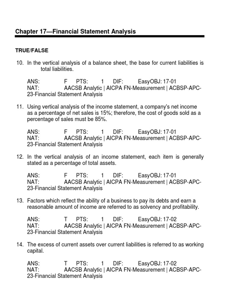 Financial Statement Analysis: True/False | PDF