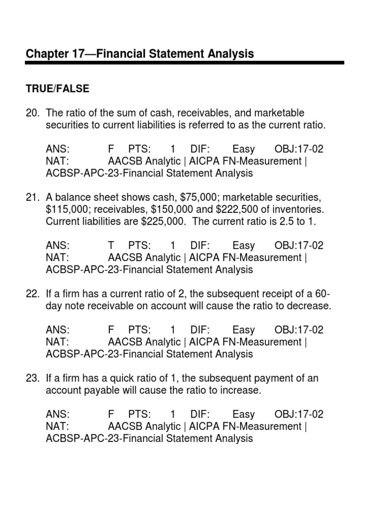 Financial Statement Analysis: True/False | PDF