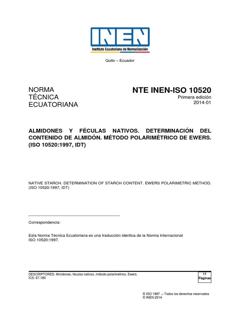 Quito Ecuador Extracto Almidones y Féculas Nativos. Determinación Del Contenido de Almidón ...