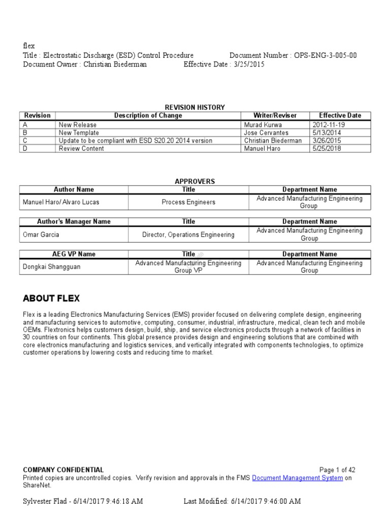 ESD Control Procedure Overview | PDF | Electrostatic Discharge ...