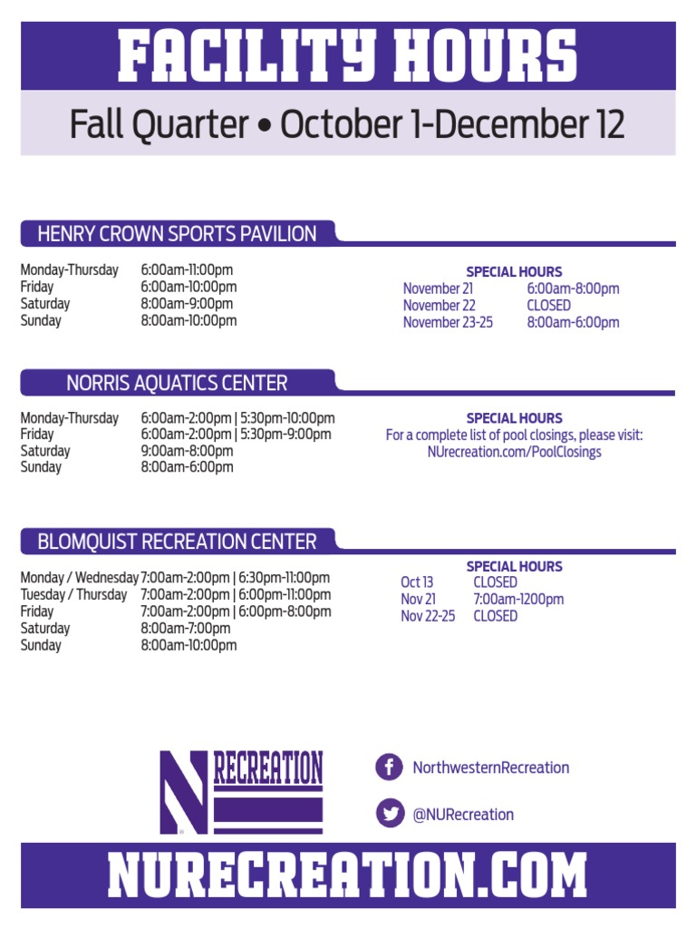 Facility Hours Fall 2018 | PDF