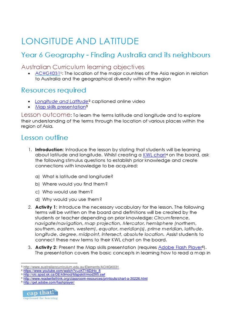 Longitude and Latitude - Lesson Plan | PDF | Longitude | Latitude
