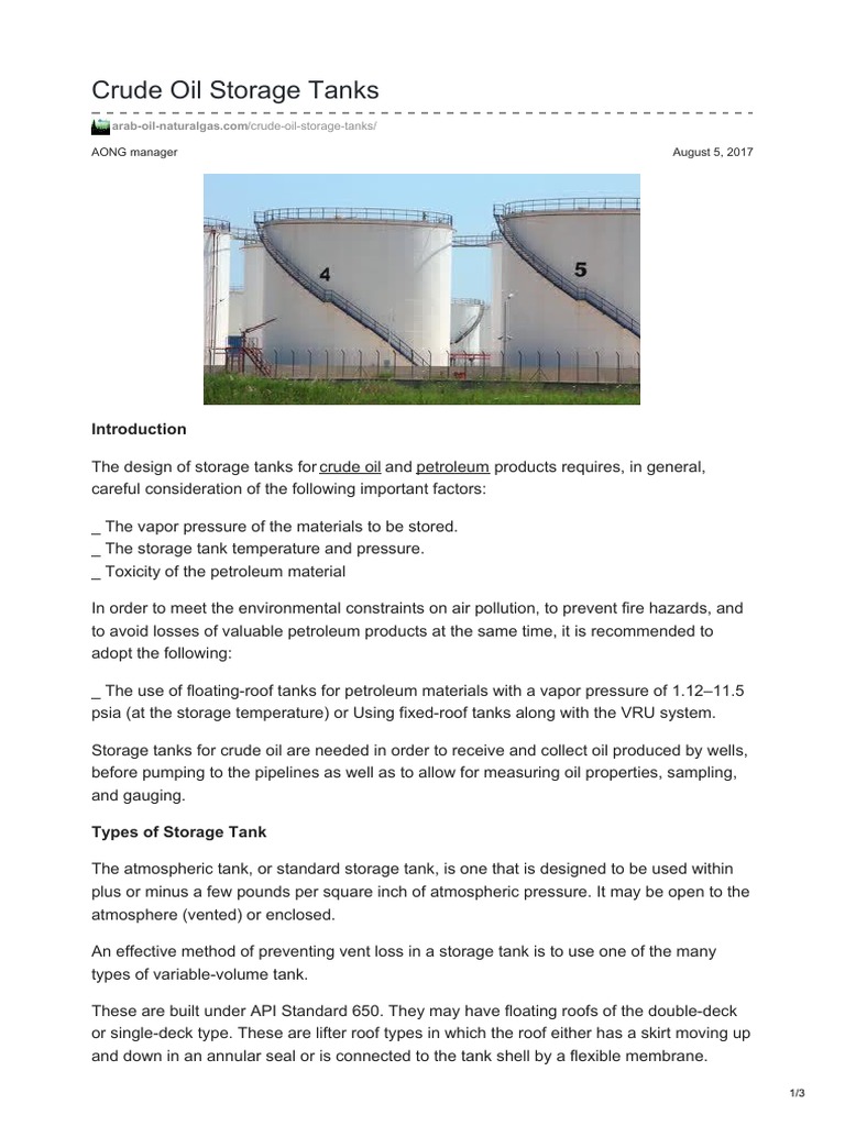 Arab Oil Naturalgas - Com Crude Oil Storage Tanks | PDF | Vapor | Petroleum