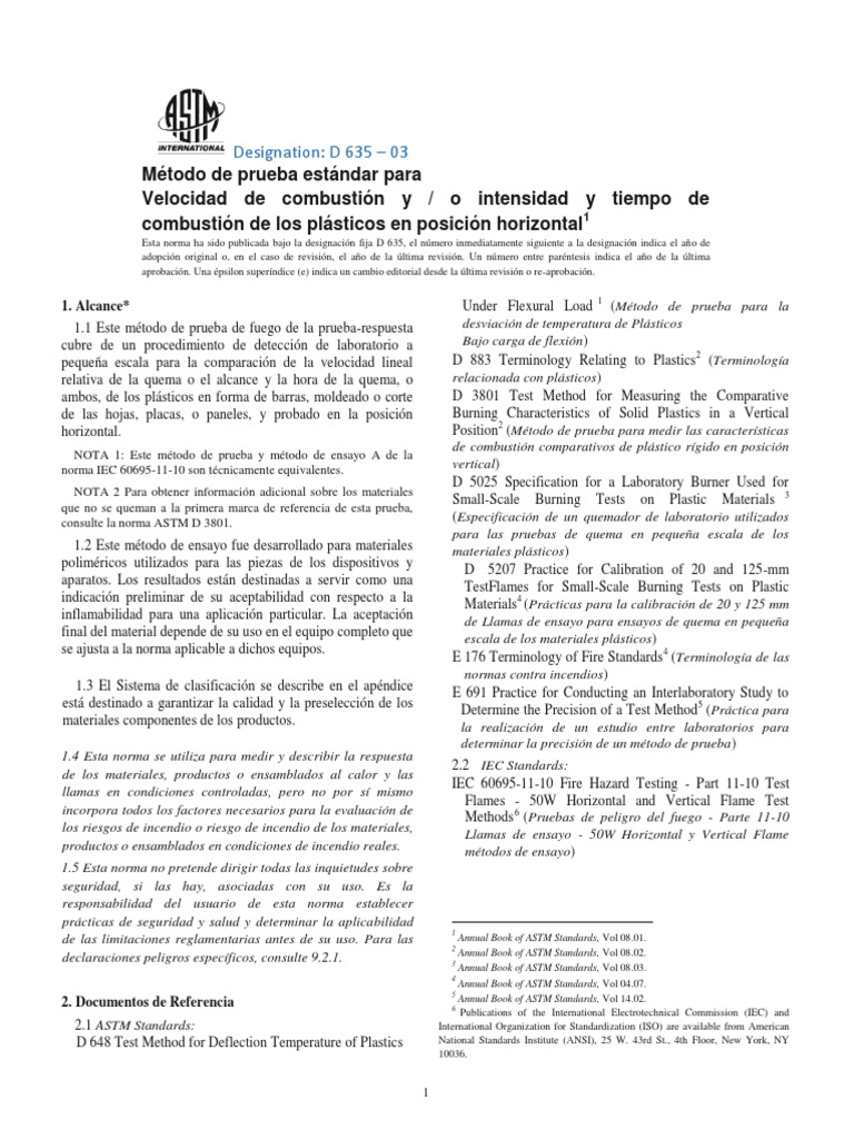 233797541-Astm-d635-03-Espanol | Combustión | Ensayos