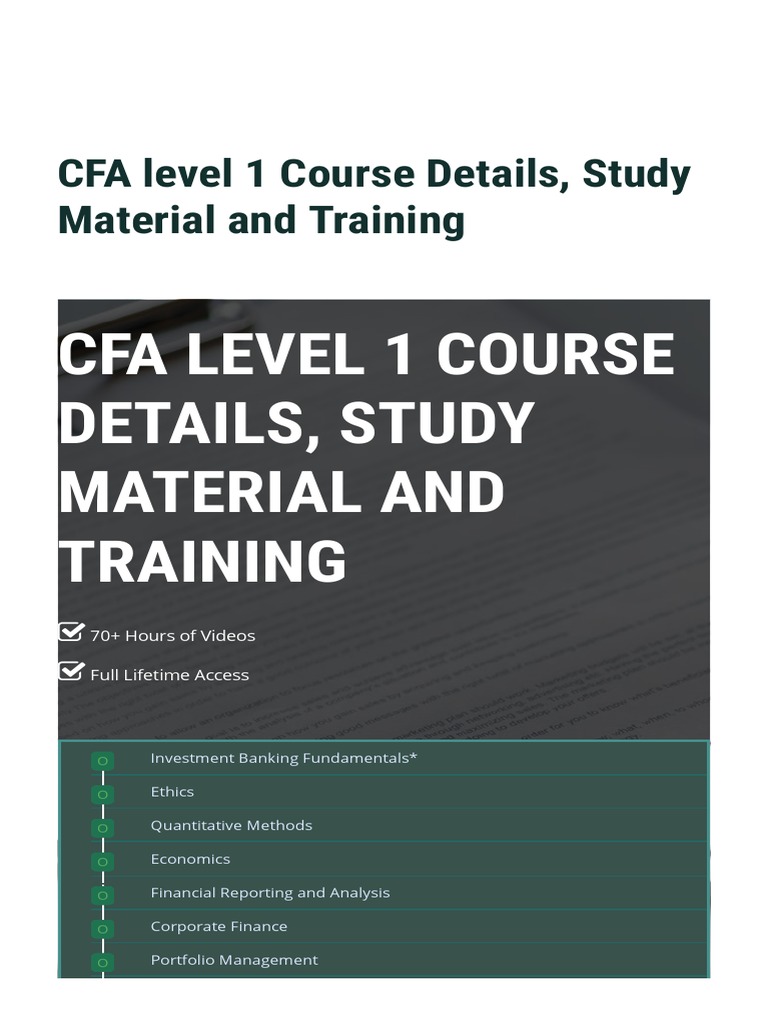 CFA Level 1 Course Details, Study Material and Training | PDF