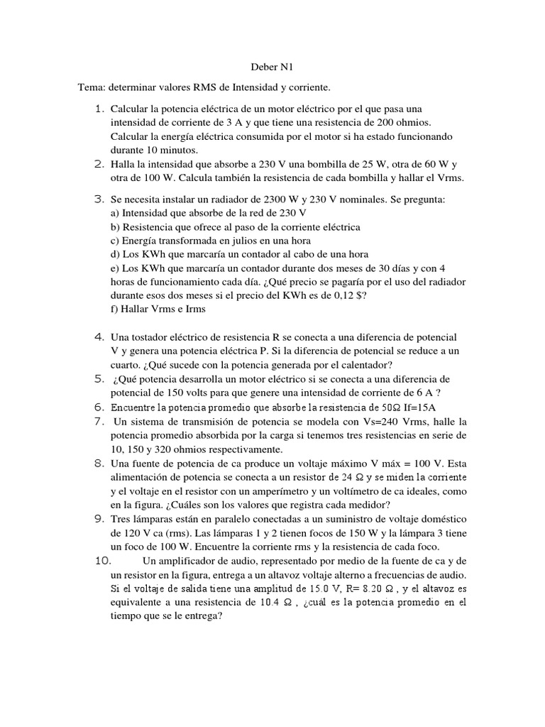 Deber N1 | PDF | Corriente eléctrica | Resistor