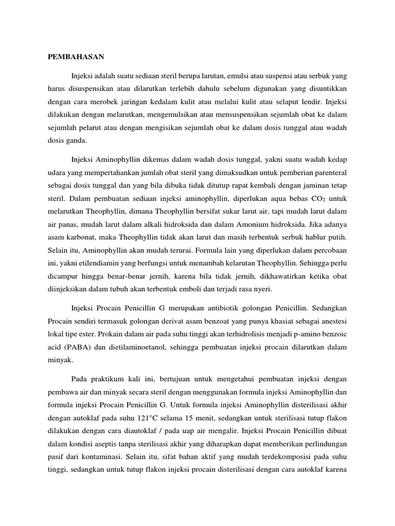 Pembuatan Injeksi Steril Aminophyllin dan Procain Penicillin G | PDF