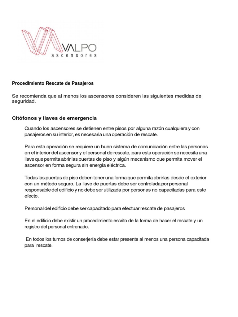 Protocolo Uso Ascensores | PDF | Ascensor