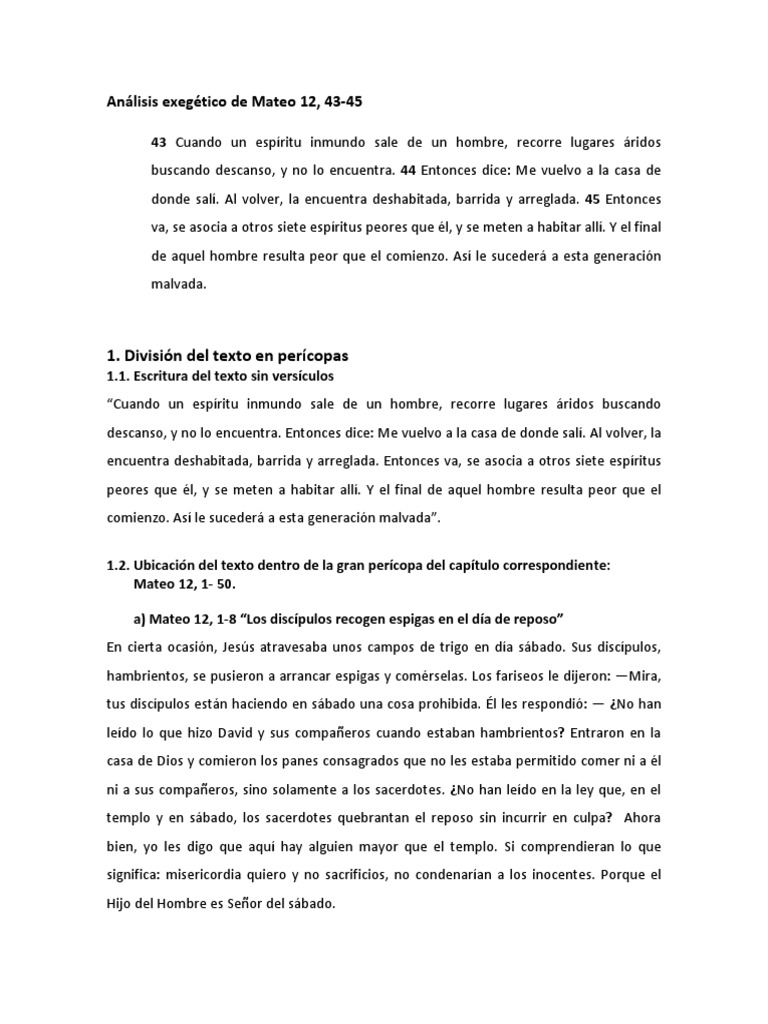 Ejemplo de Analisis Exegético de Un Texto Bíblico (Mateo 12 43-45 ...