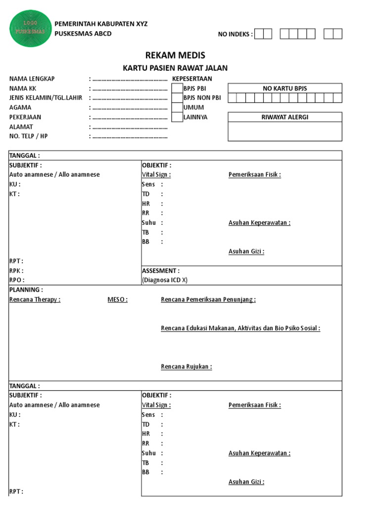 Contoh Rekam Medis Terbaru 2018 Excel