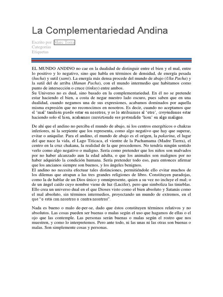 La Complementariedad Andina | PDF | Mal | Karma