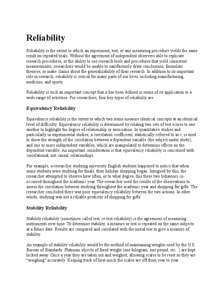 Equivalency Reliability Pdf Validity Statistics Educational
