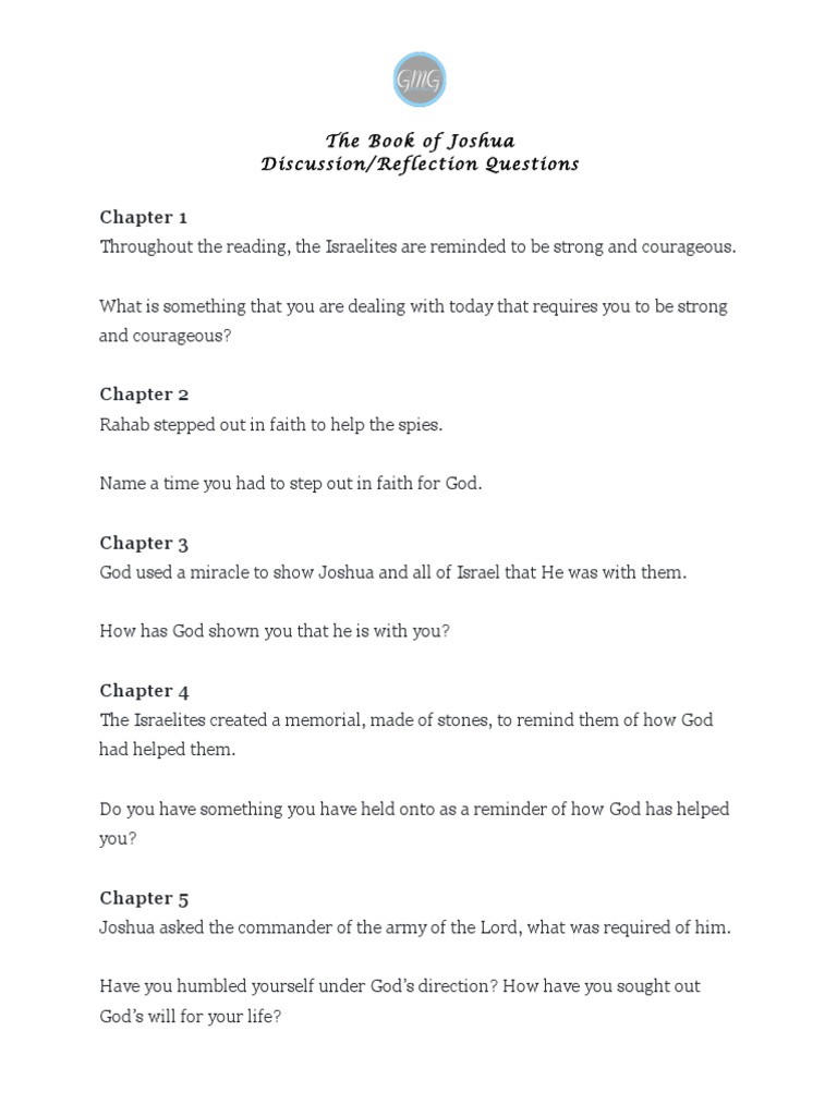 The Book of Joshua Discussion Reflection Questions | PDF | Joshua | Torah