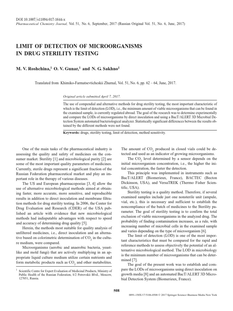 Methods For The Determination of Limit of Detection and Limit of ...
