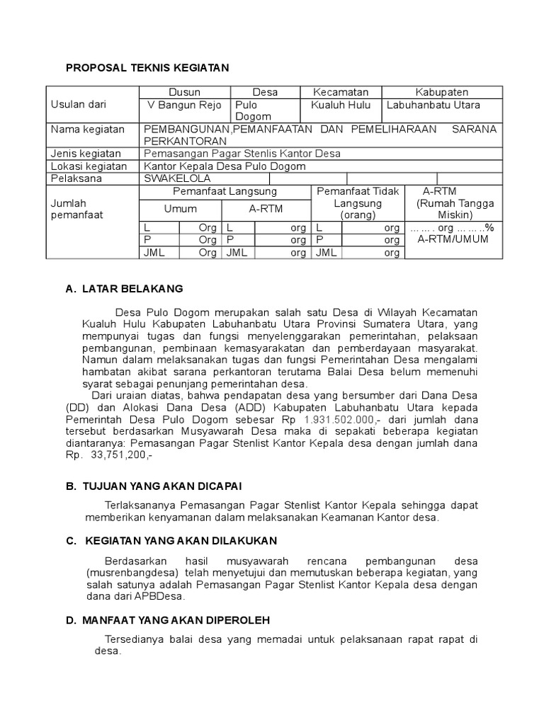 Contoh Proposal Teknis Kegiatan | PDF