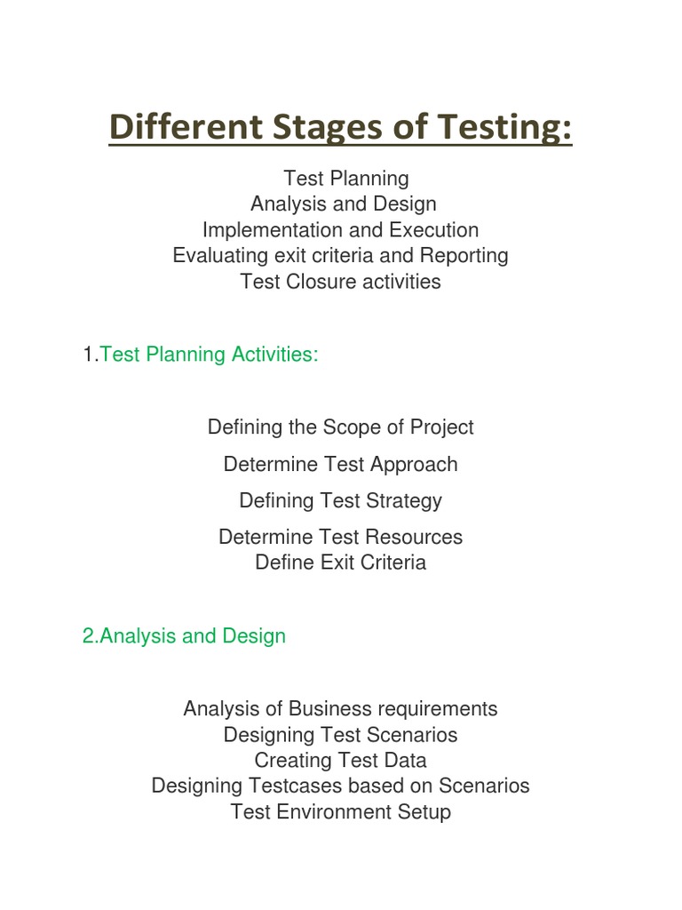 Stages of Software Testing Process | PDF
