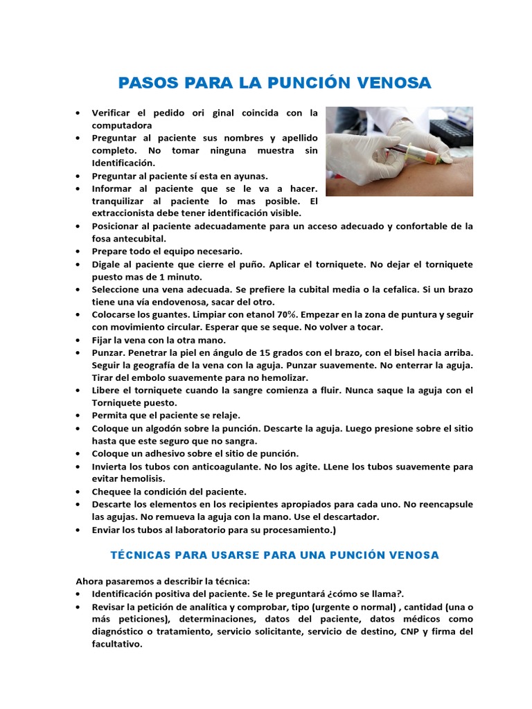Pasos para La Punción Venosa | Terapia intravenosa | Vena