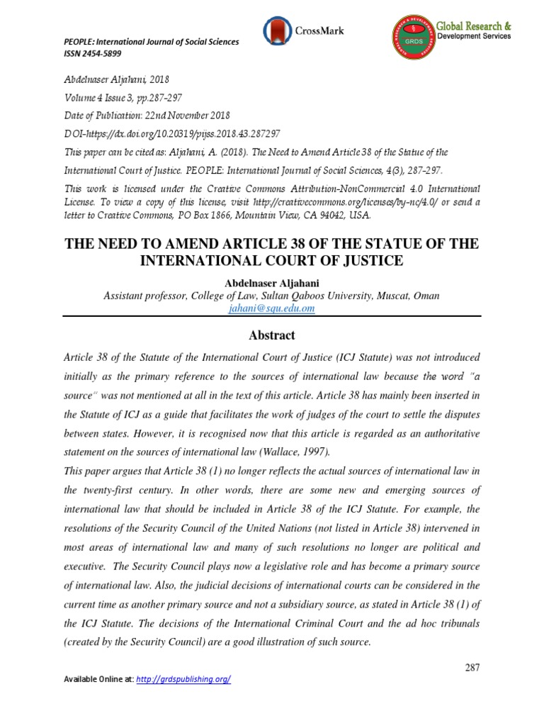 THE NEED TO AMEND ARTICLE 38 OF THE STATUE OF THE INTERNATIONAL COURT ...