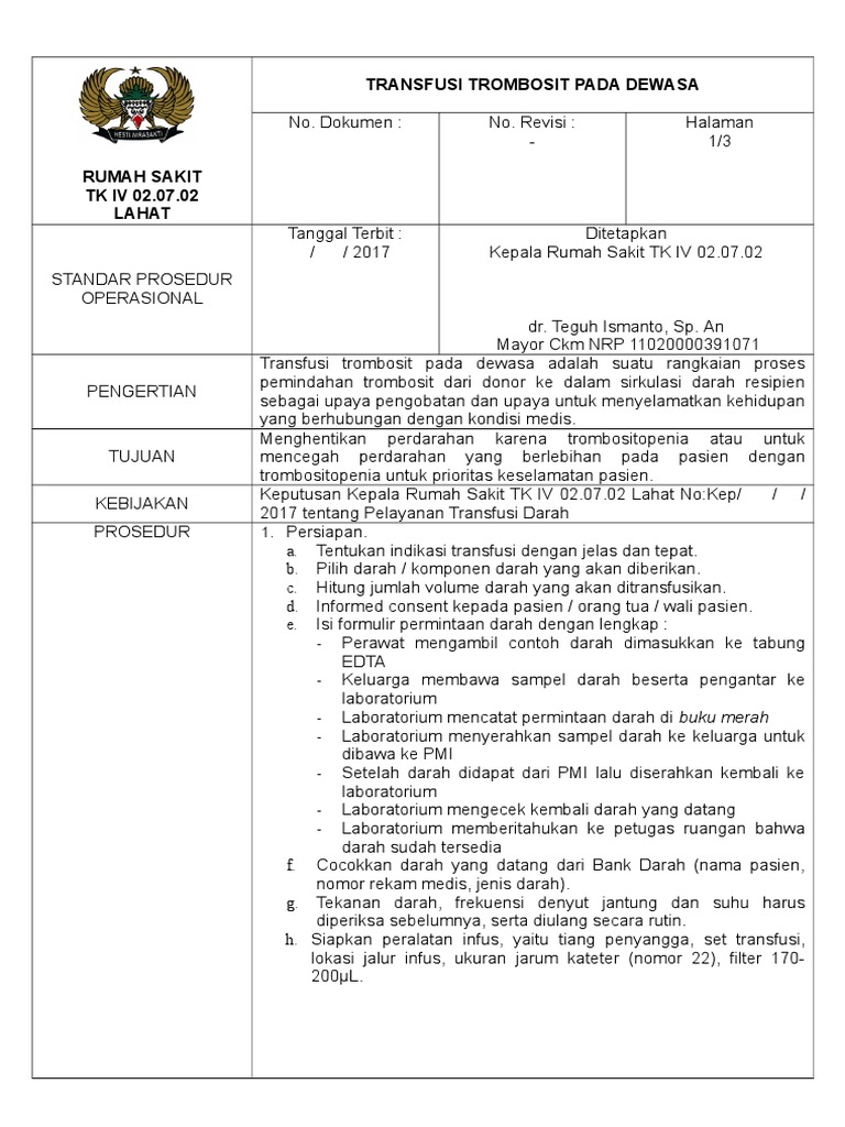 SPO Transfusi Trombosit Pada Dewasa | PDF