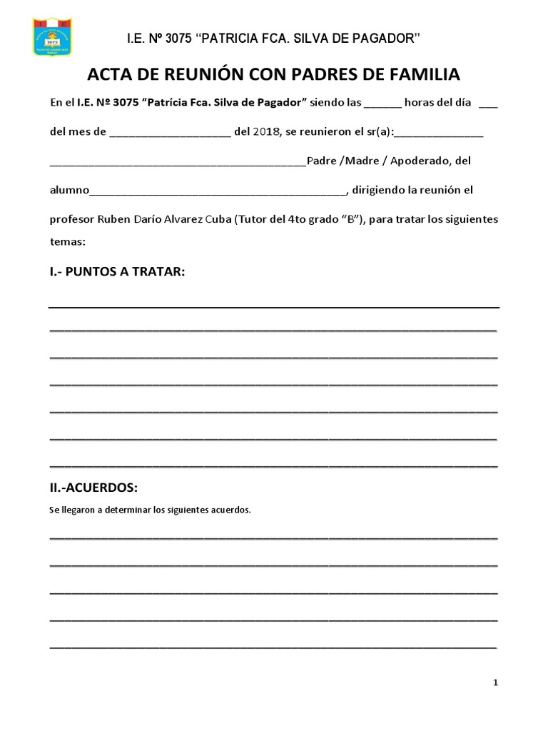 Acta de Reunión Con Padres de Familia | PDF