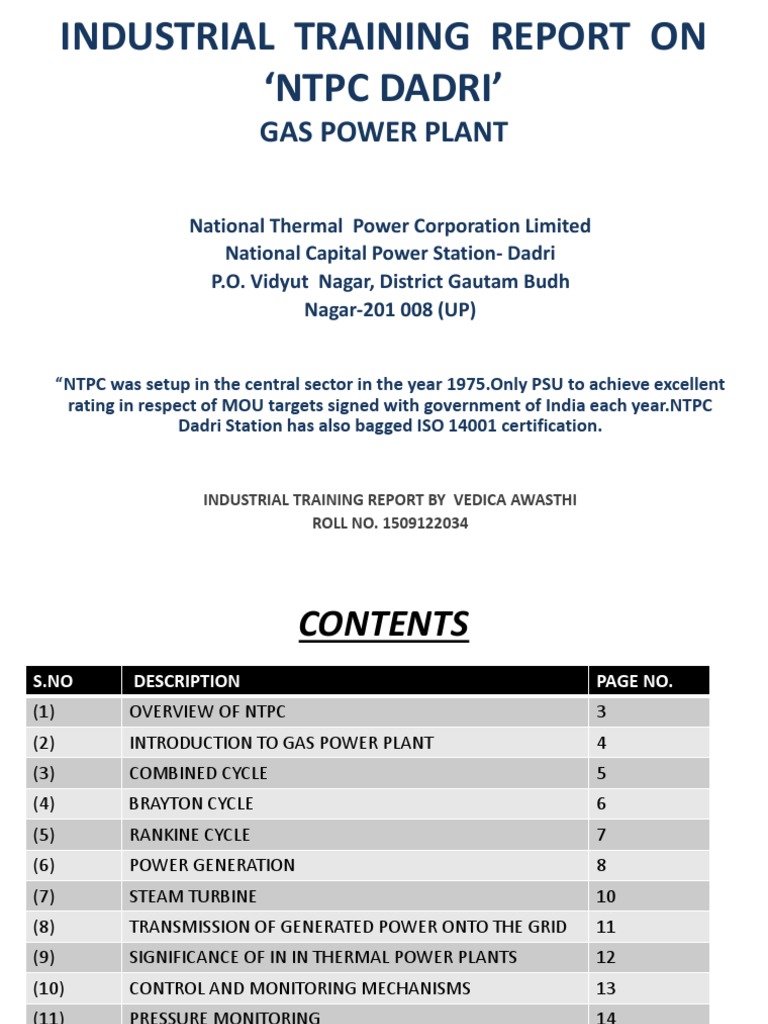 Training Report NTPC | PDF | Steam Engine | Gas Turbine